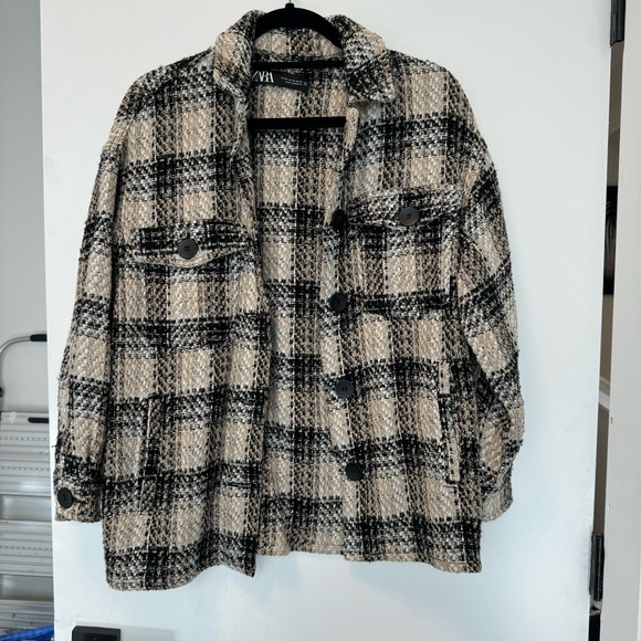 Zara | Jackets & Coats | Zara Tan And Black Shacket | Poshmark